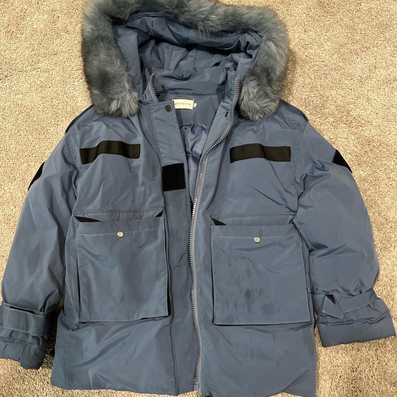 Korean Winter blue down jacket Fur is very soft... - Depop