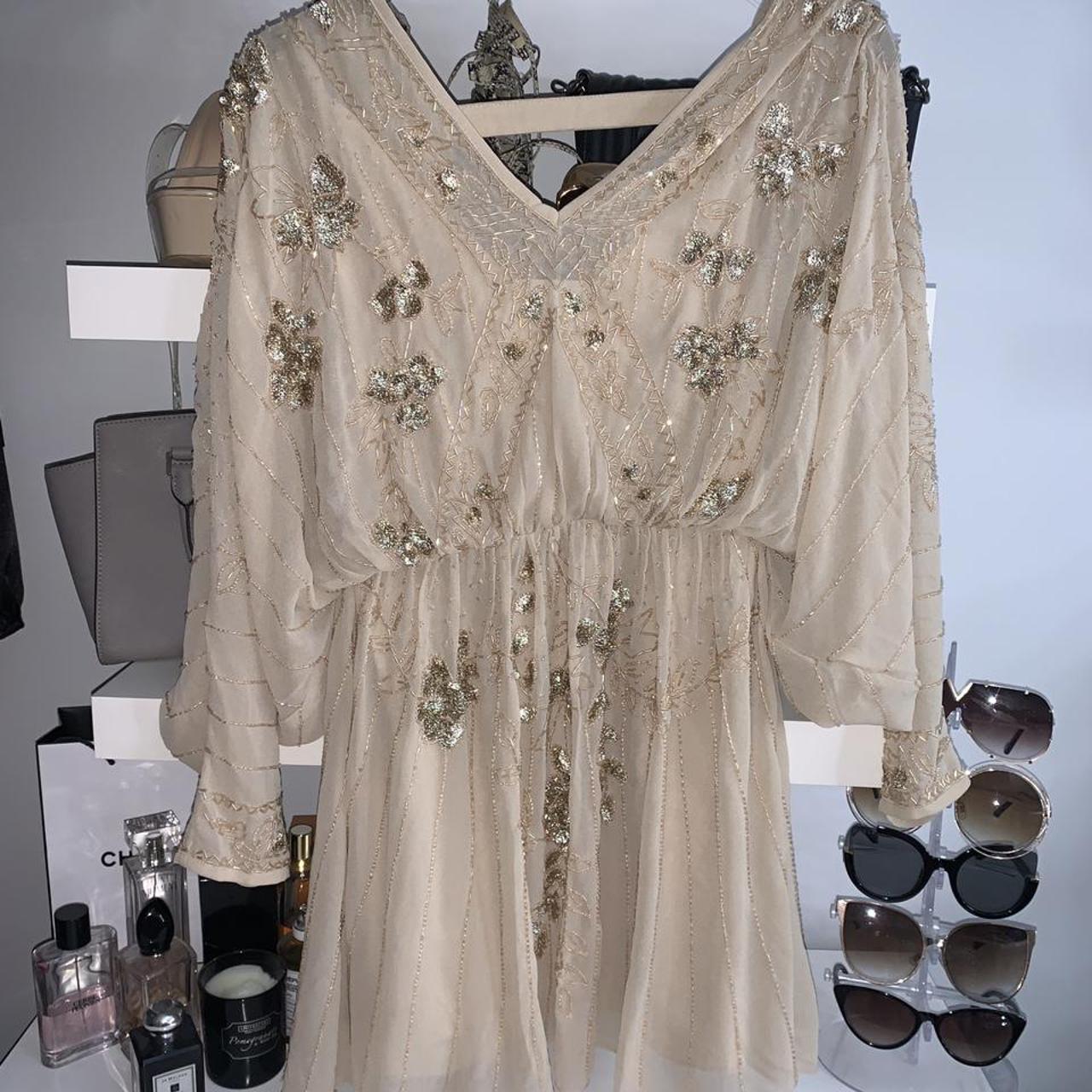 ASOS Premium Gold Embellished Mini Dress. Backless... - Depop