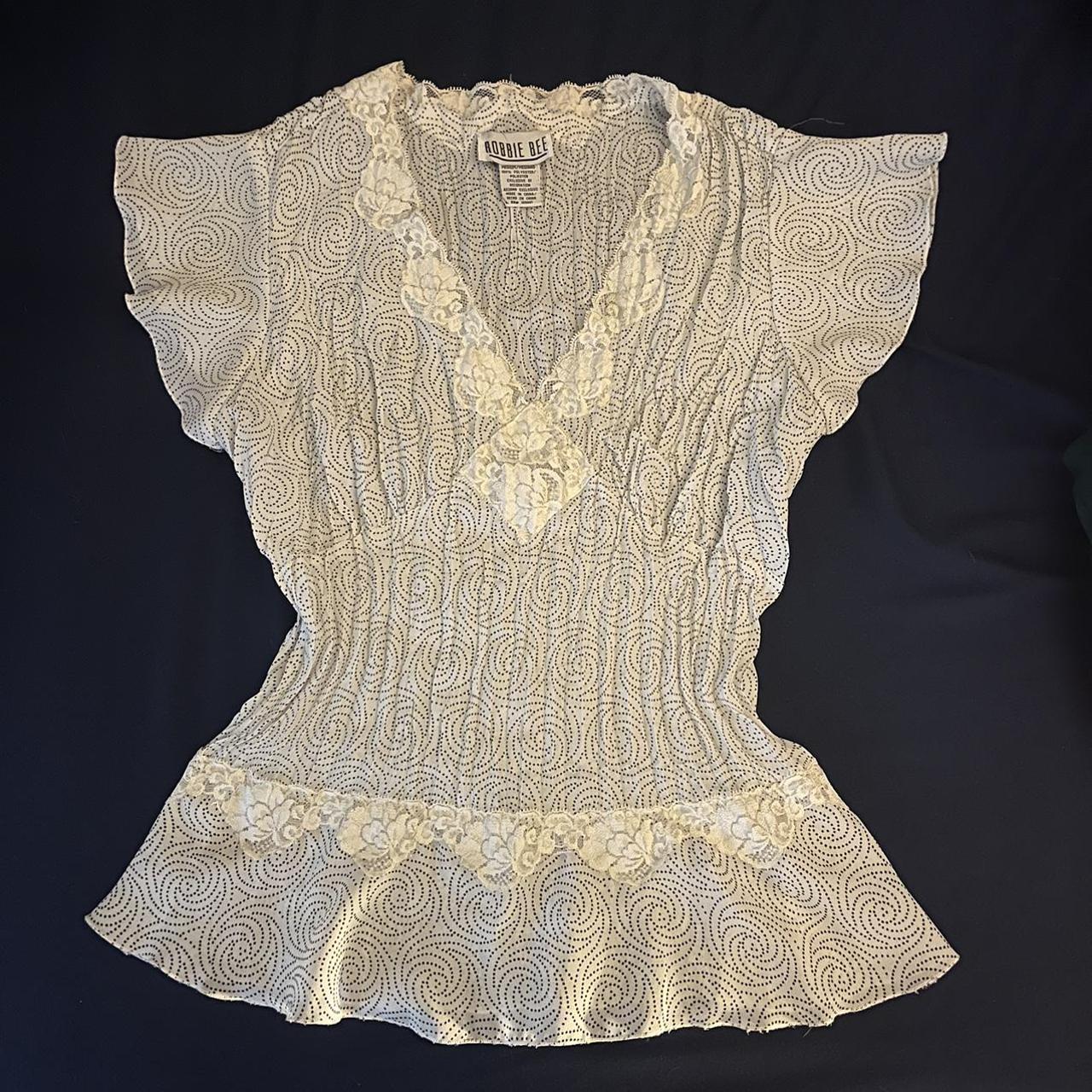 Robbie Bee Women's White and Grey Blouse | Depop