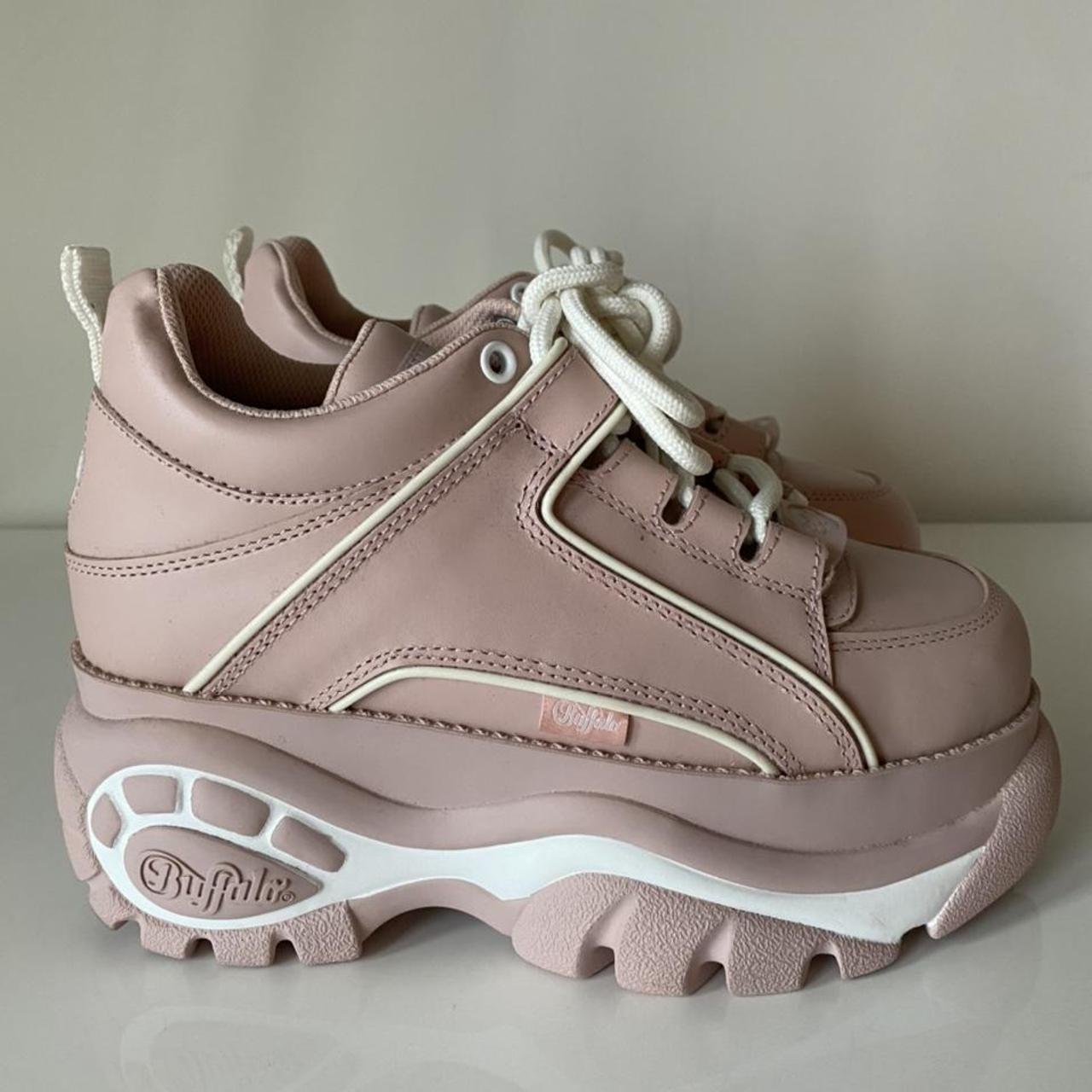 Buffalo London Baby Pink Platform Chunky Sneakers... - Depop