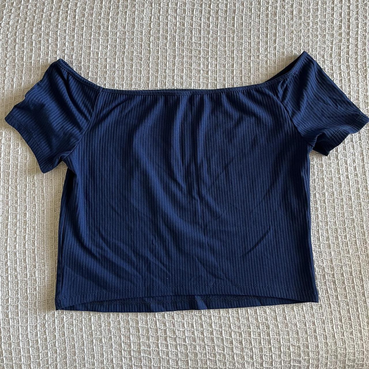 pacsun basics off the shoulder crop top color: navy... - Depop