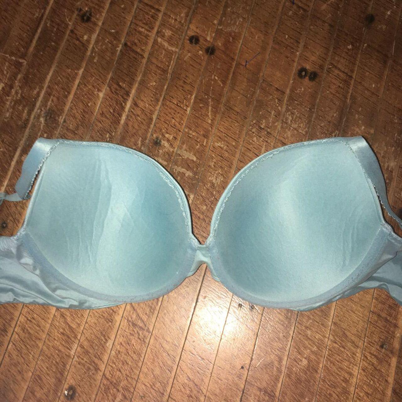 Satiny teal, perfect shape bra. In good, used... - Depop