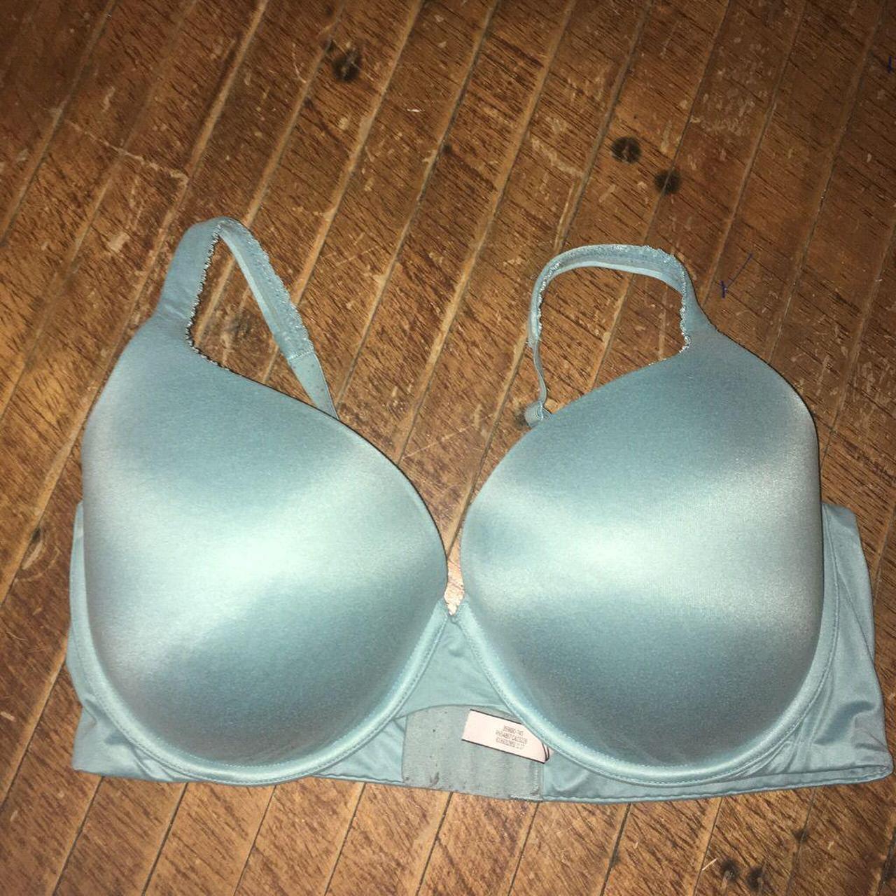 Satiny teal, perfect shape bra. In good, used... - Depop