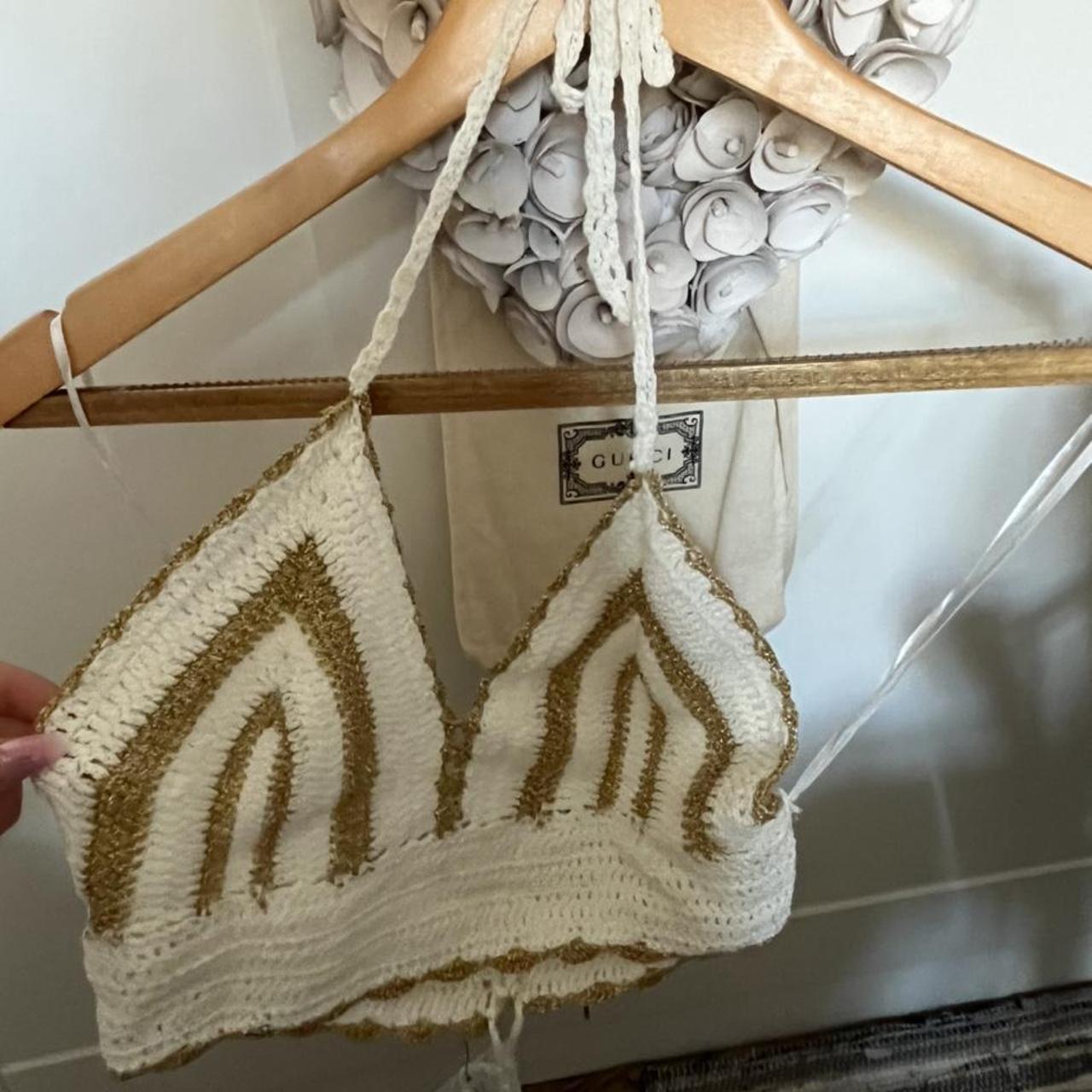 Gold and white glitter crop top - Depop