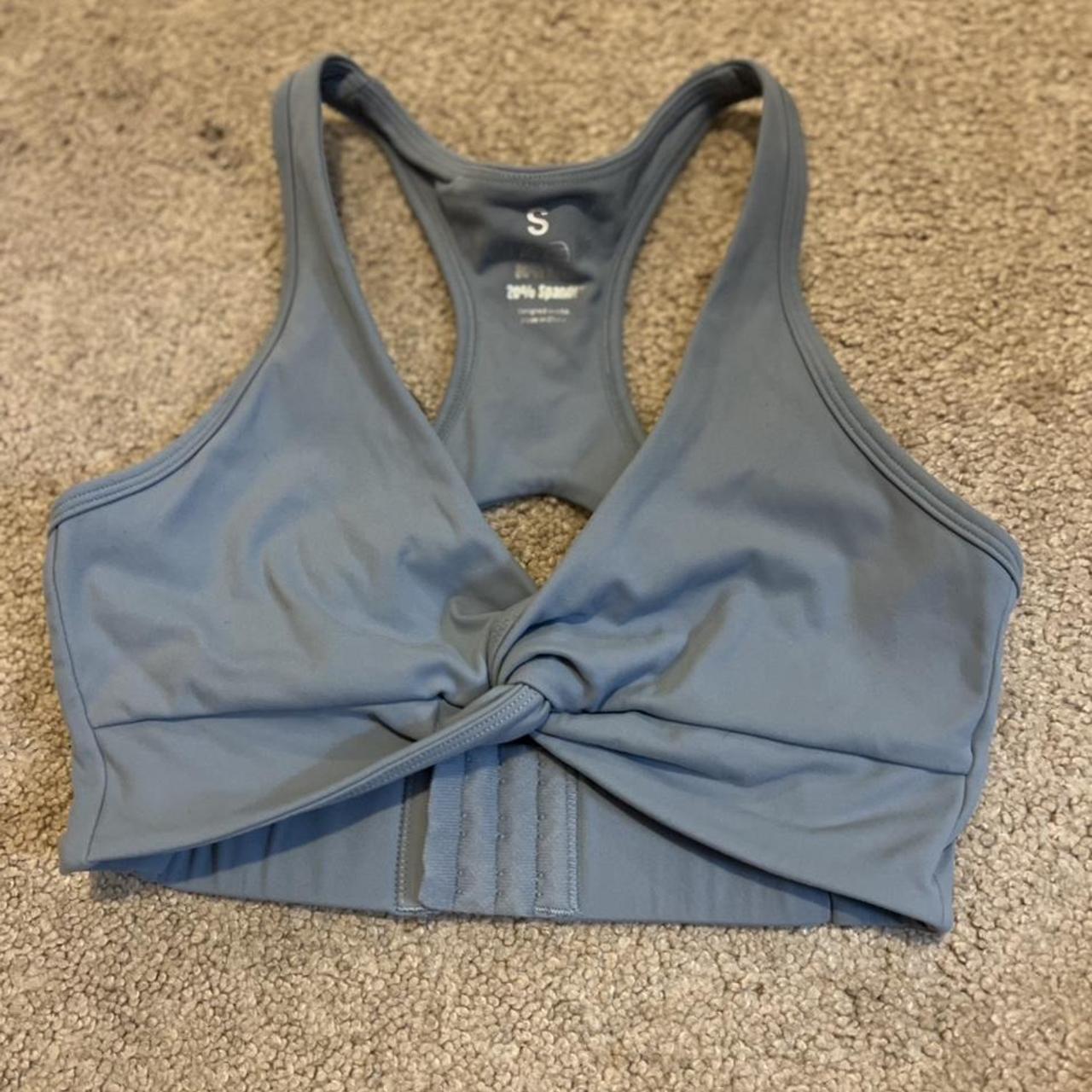 Blue twist sports bra. Size small - Depop