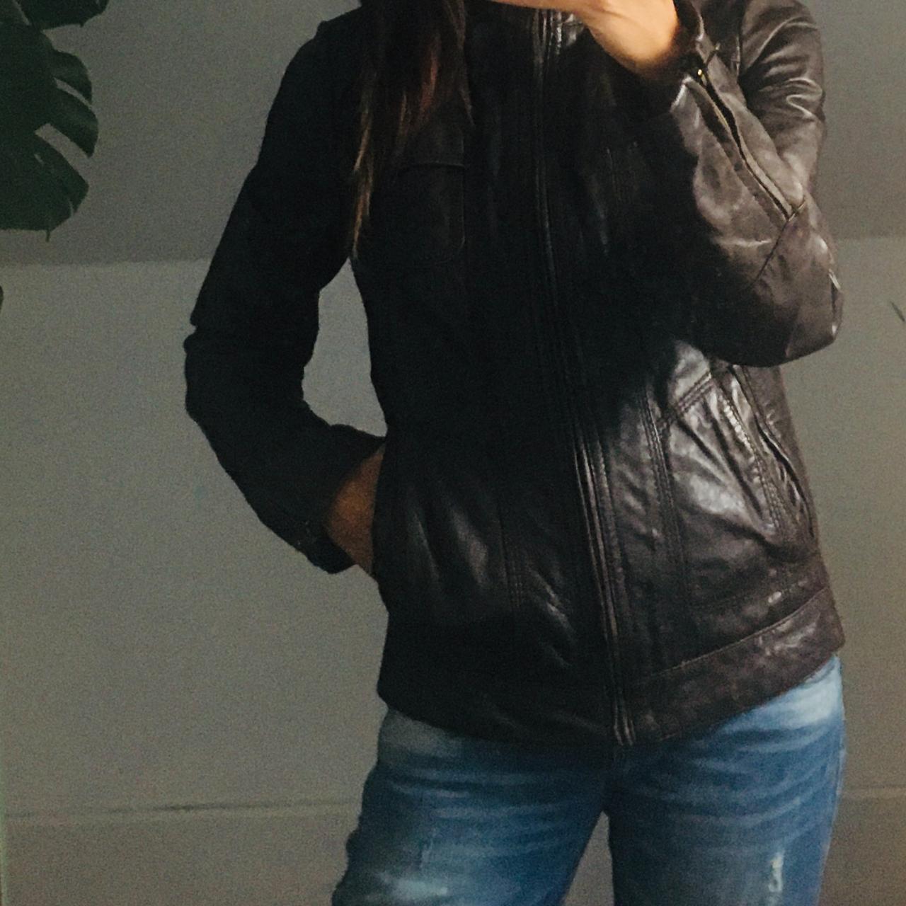 Mango Brown leather jacket retro style. High quality... - Depop