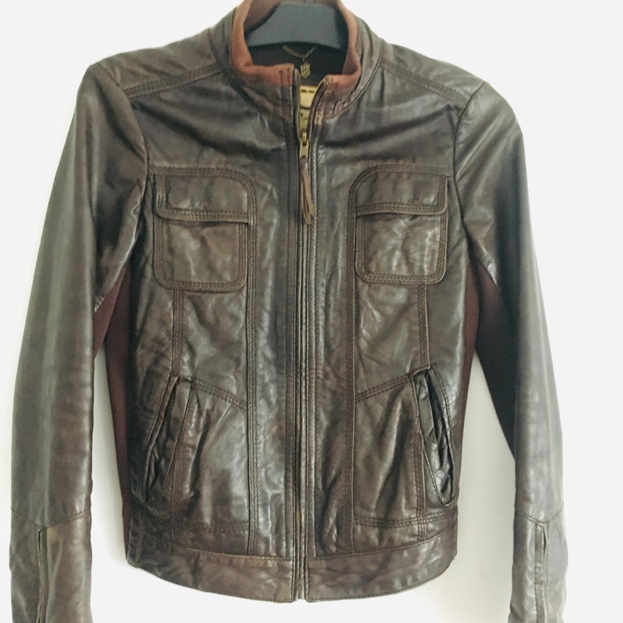 Mango Brown leather jacket retro style. High quality... - Depop