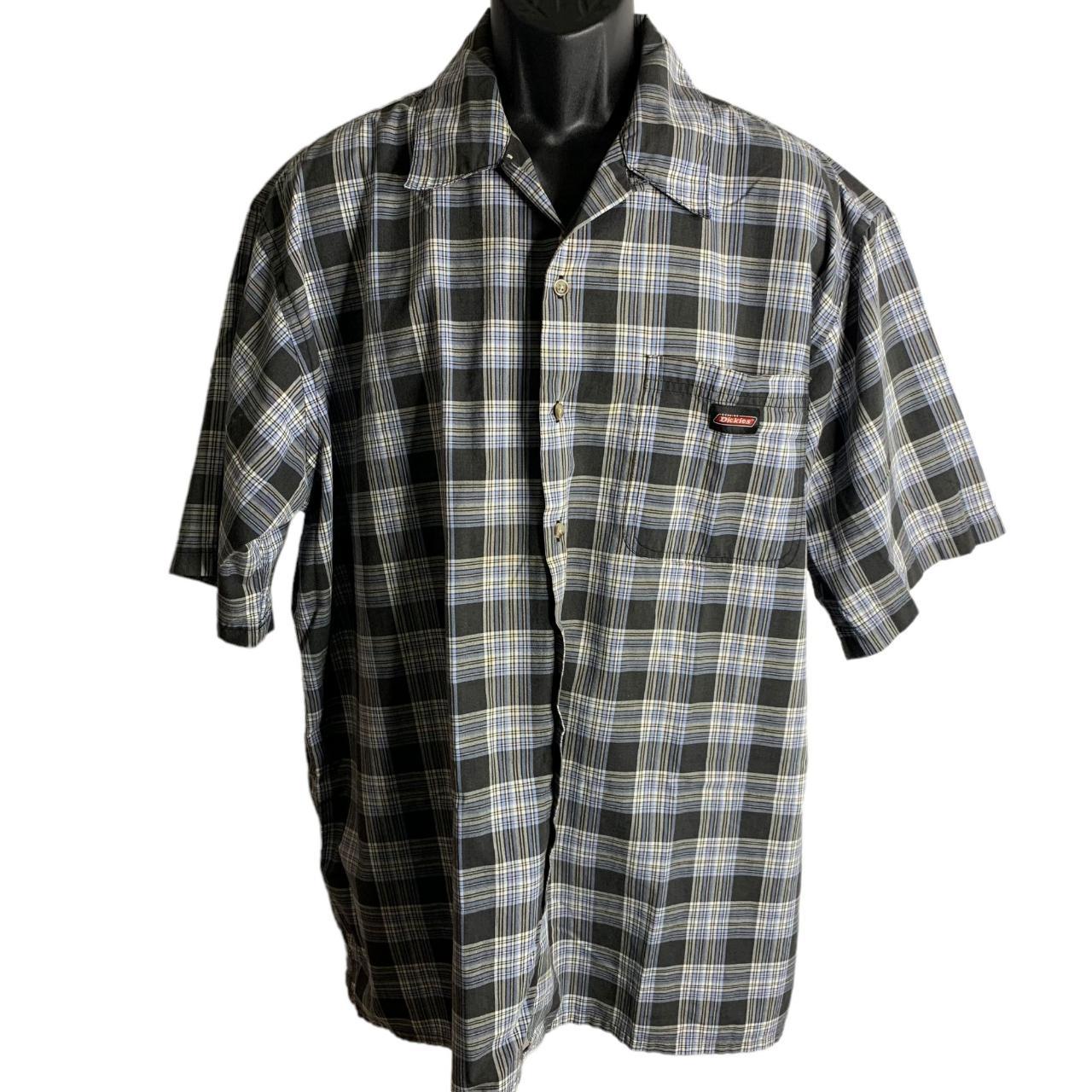 Dickies Button Up Short Sleeve Shirt Xl Grey Blue Depop
