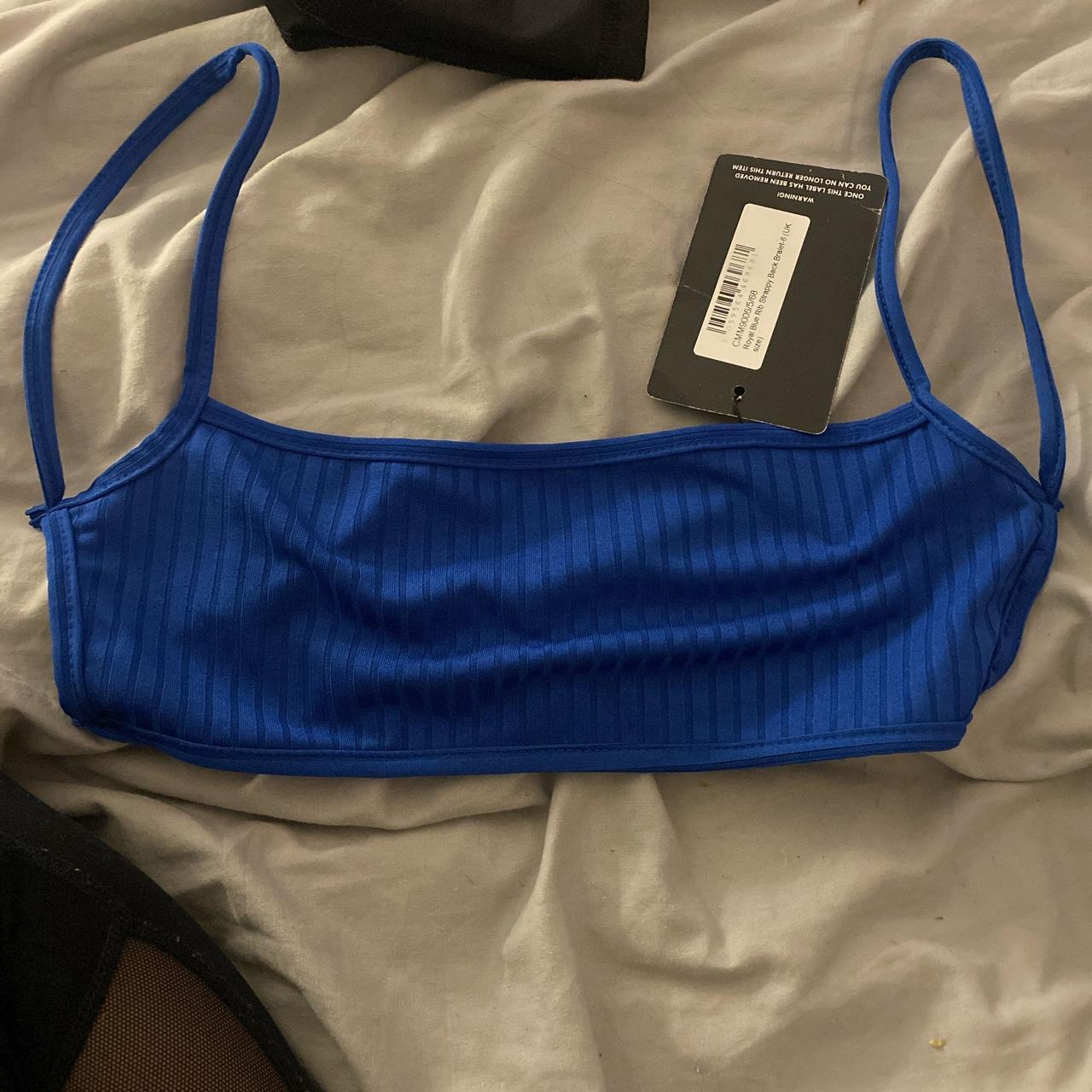 royal blue rib strappy back bralet UK 6 - Depop