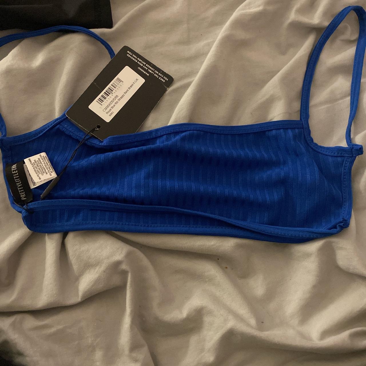 royal blue rib strappy back bralet UK 6 - Depop