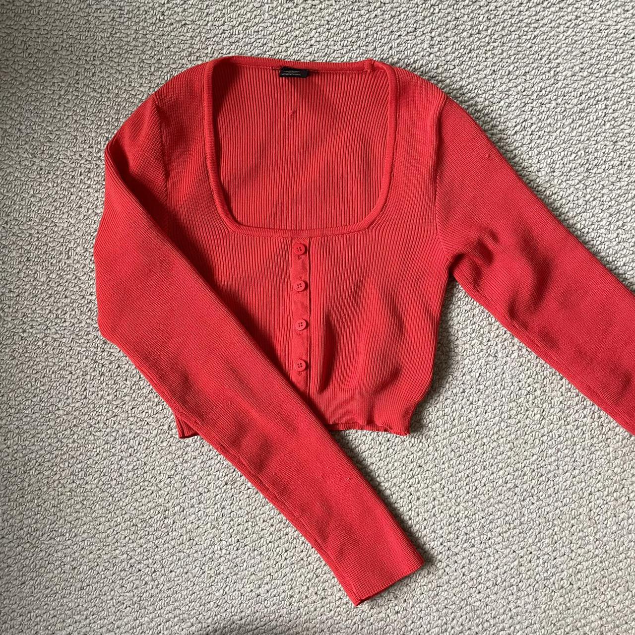 Urban Outfitters cropped red knit top, excellent... - Depop