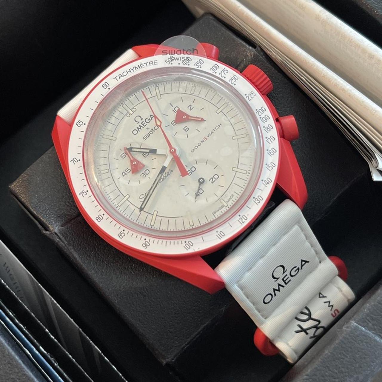 Swatch Men's Red and White Watch | Depop