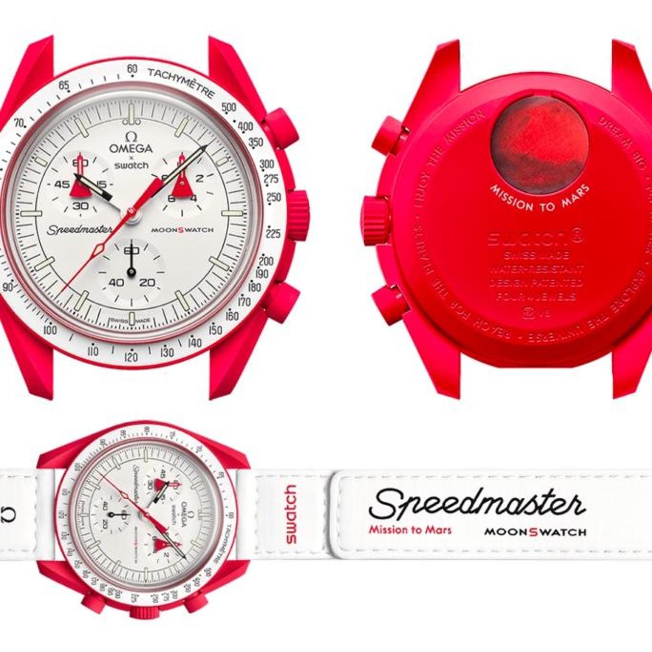 Swatch Men's Red and White Watch | Depop