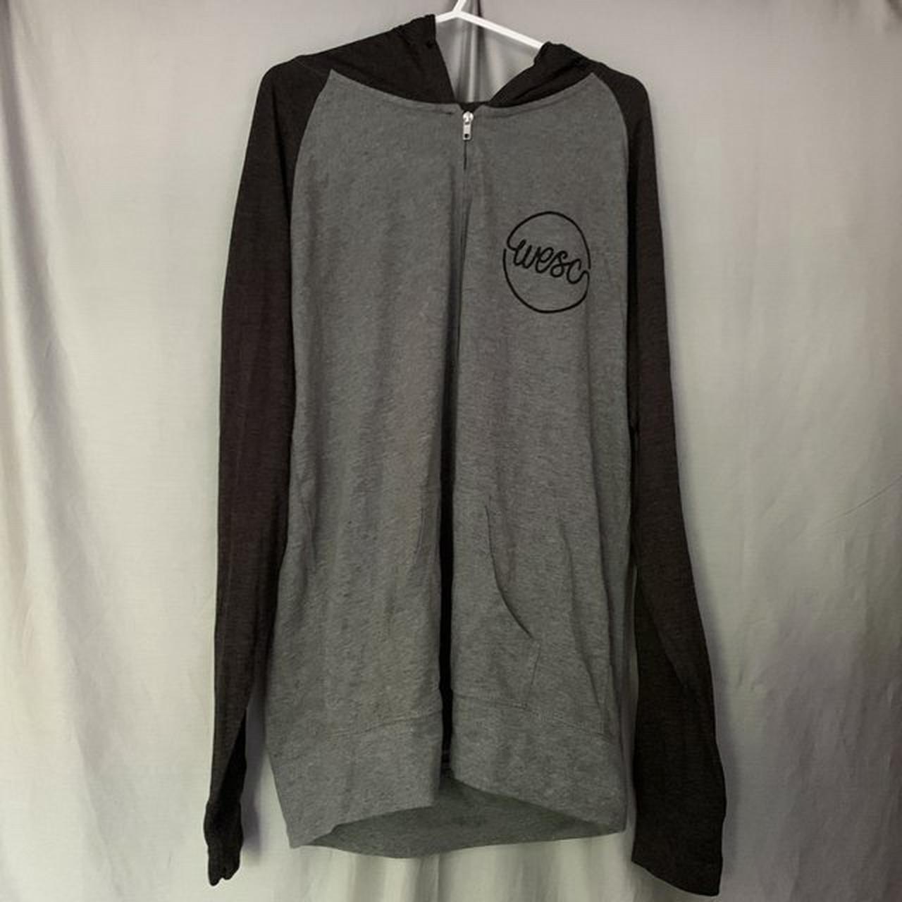 wesc grey zip up hoodie! - dark grey sleeves, light... - Depop