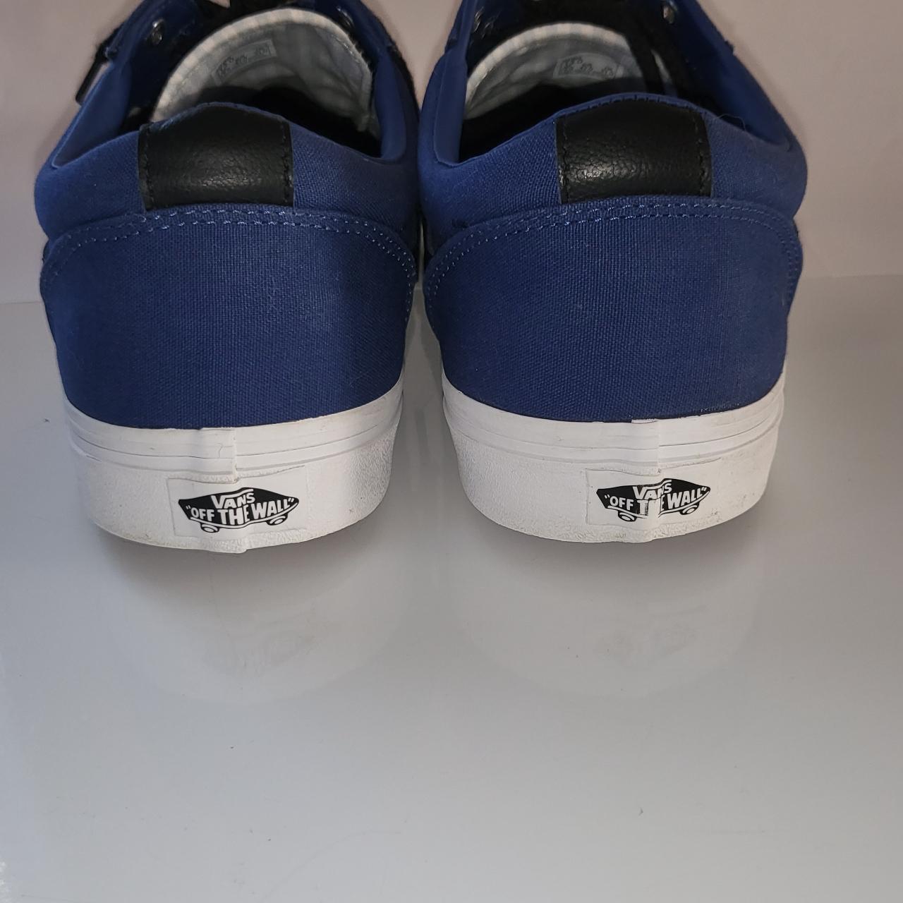 mens size 13 vans low top blue and black canvas... - Depop
