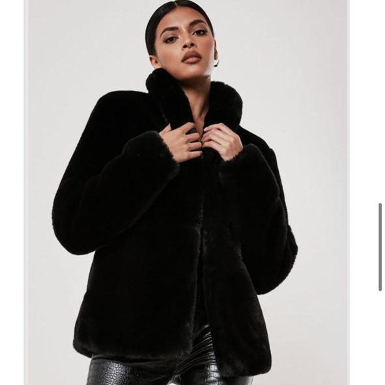 Black Shawl Collar Faux Fur Coat Size 4 Missguided Depop