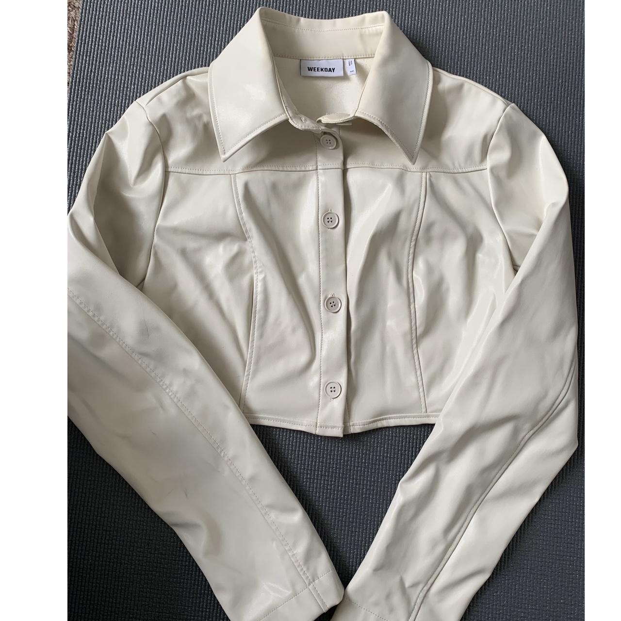 Weekday cropped faux leather jacket Size UK12 ( more... - Depop
