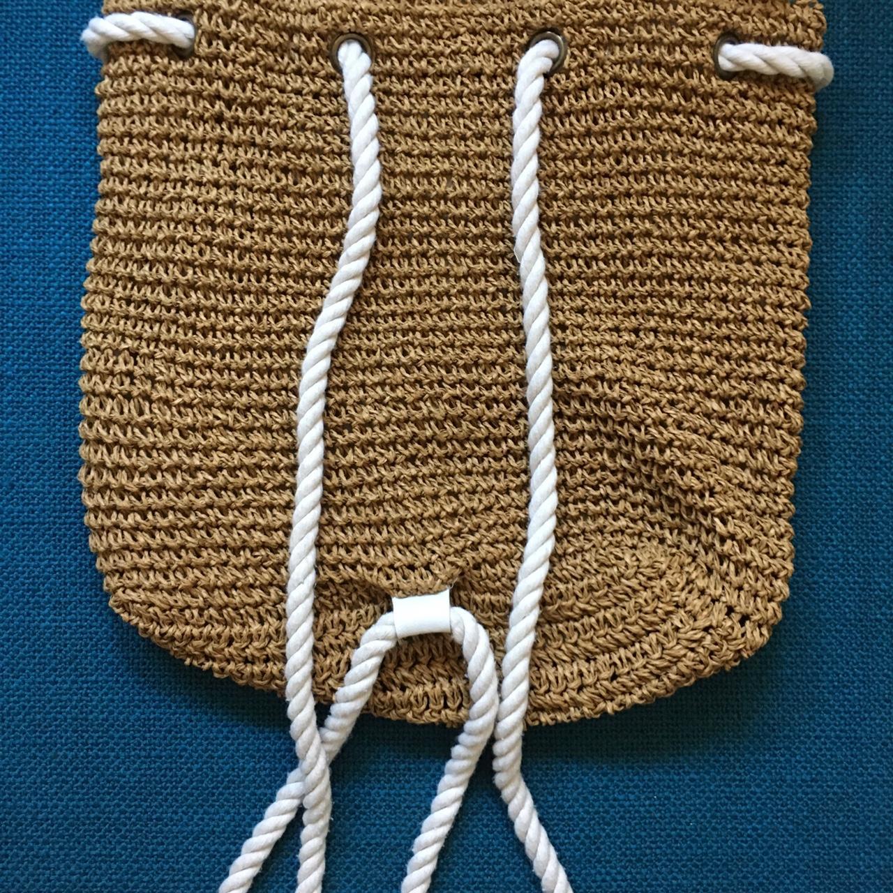 Woven raffia rope cinch backpack beach bag with... - Depop