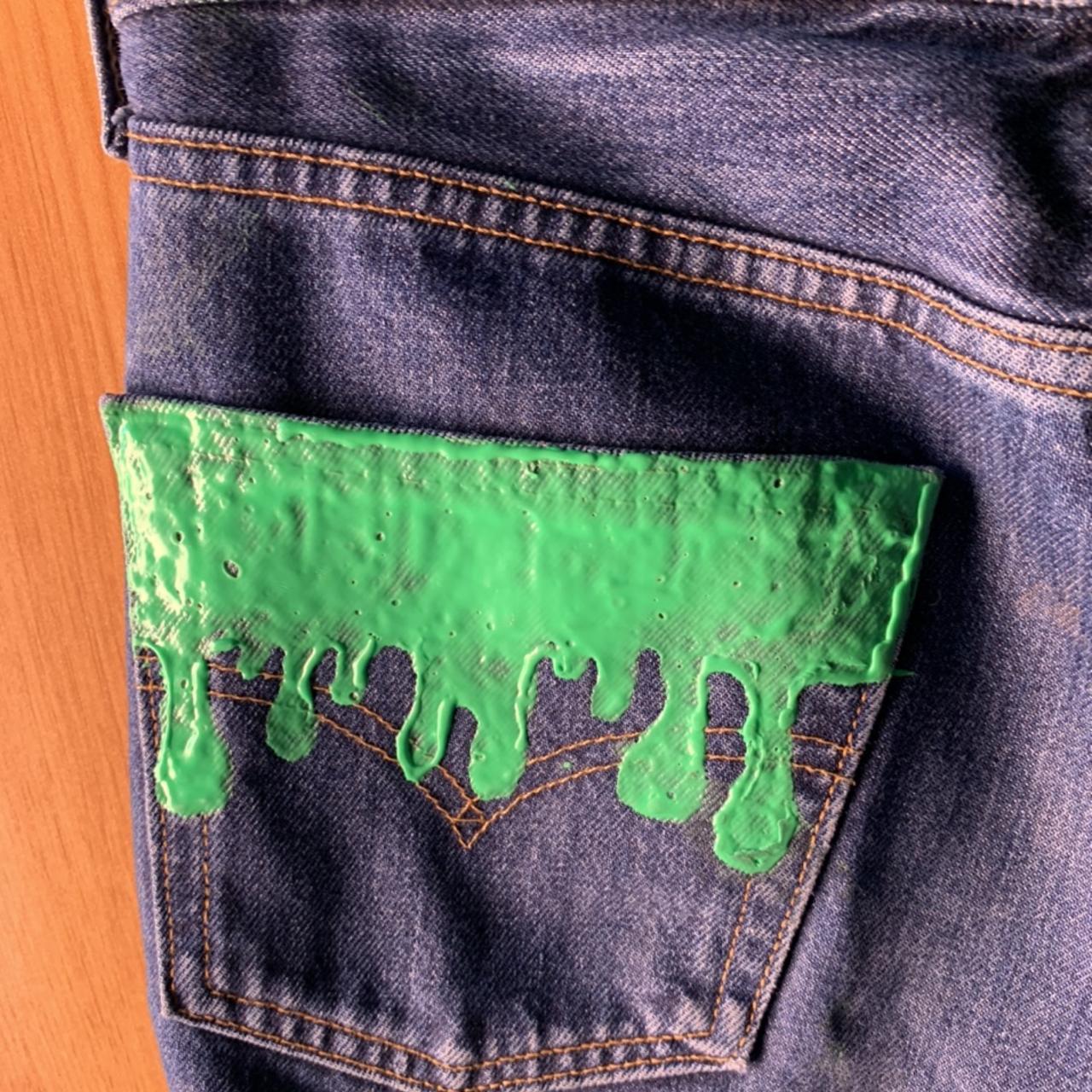 Custom Levi’s // Jeans // Slime // Dark blue //... - Depop
