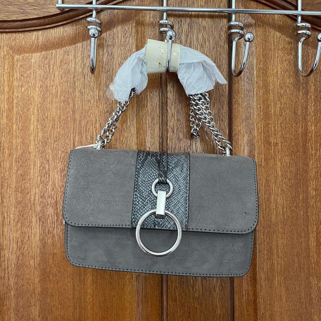 Grey suede bag with long silver chain Brand new... - Depop