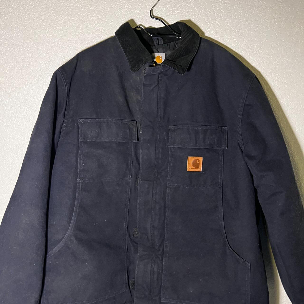 DARK BLUE HEAVY CARHAART JACKET Size: XL message me... | Depop