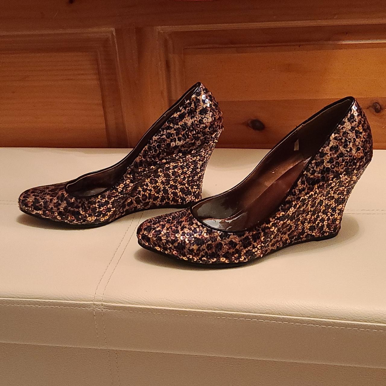 Sequin Cheetah Wedge Heels Worn a few times, great... - Depop
