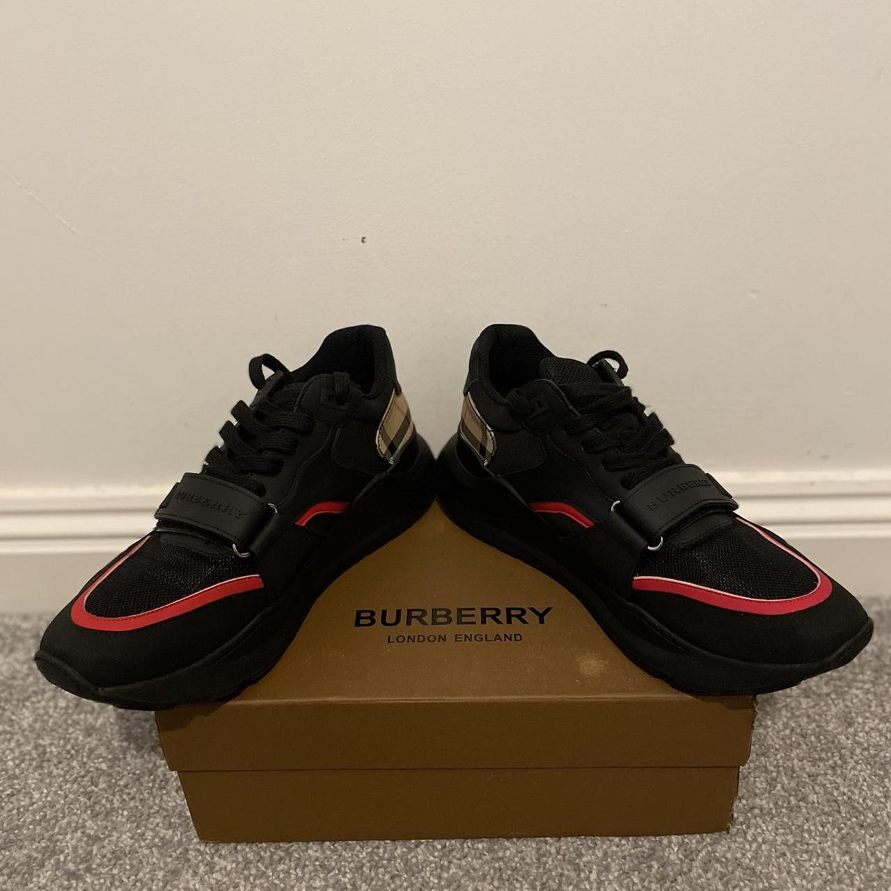 Burberry Men's Black and Red Trainers | Depop