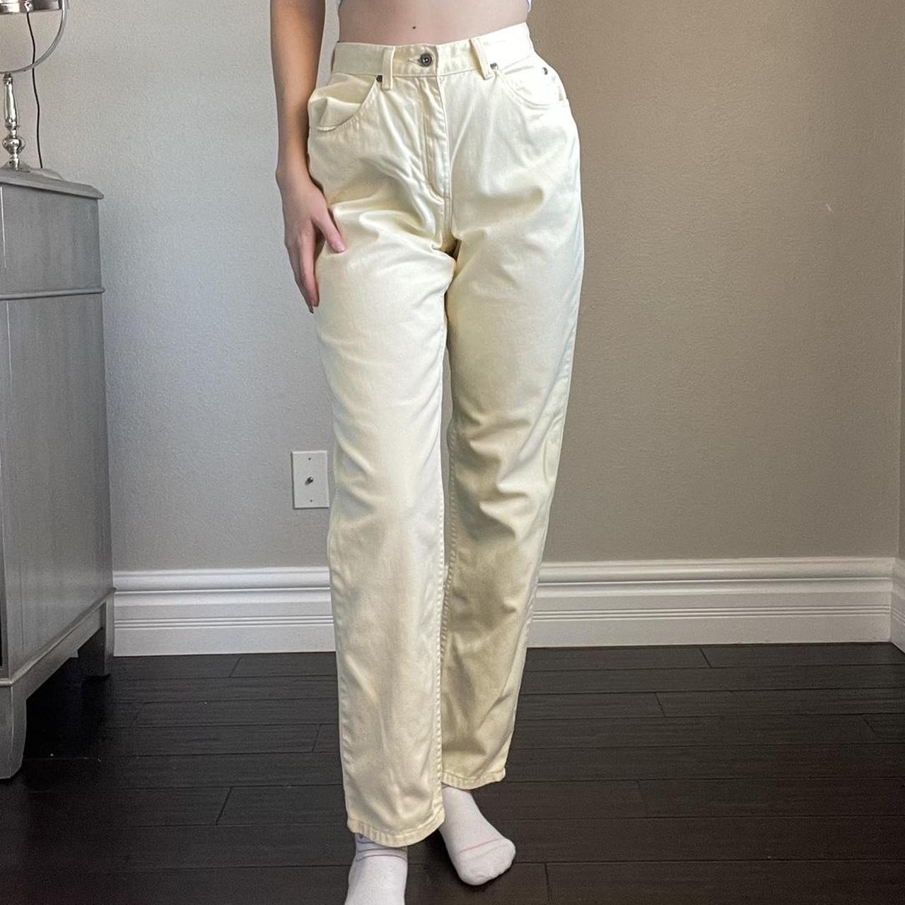 STRAIGHT LEG PANTS ⁃ pale yellow color, straight... - Depop