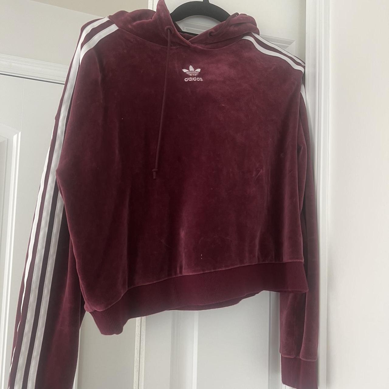 Maroon Velour cropped adidas jacket size Xs - Depop