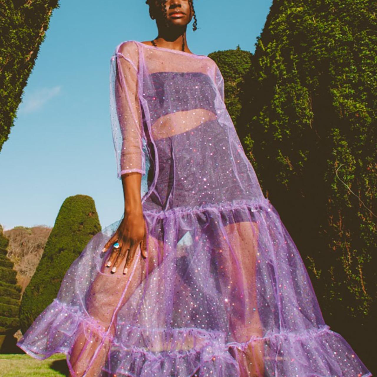 Lilac Glitter Tulle Ruffle Maxi Dress Get ready... - Depop