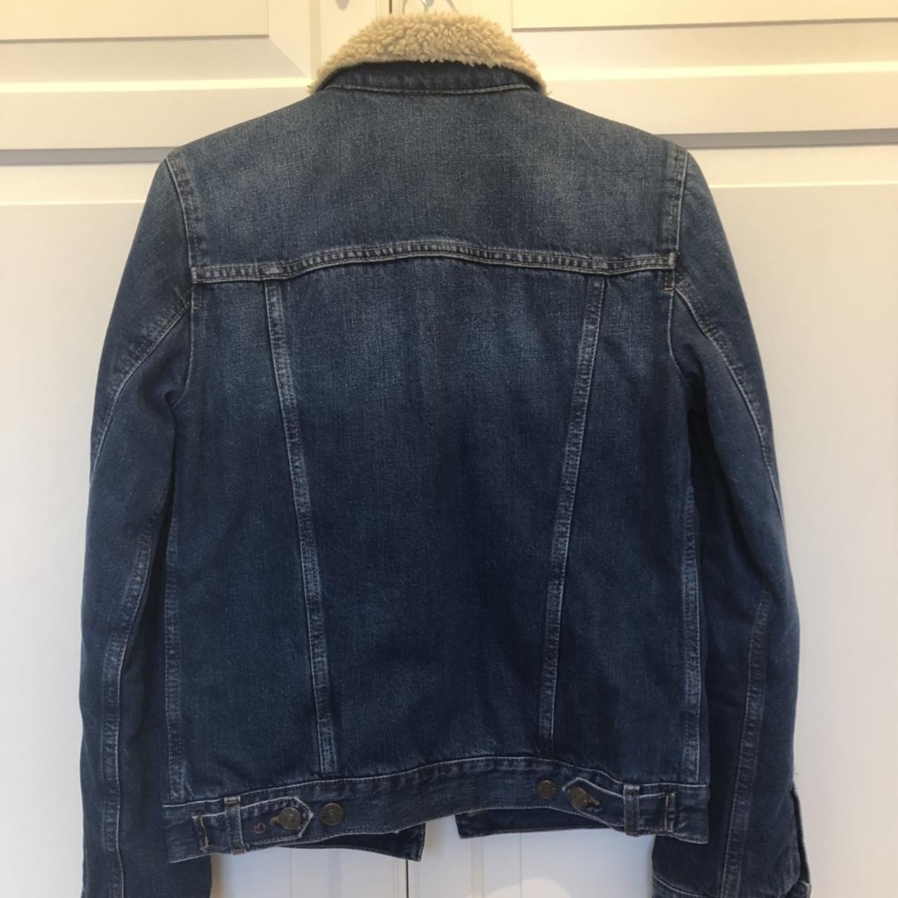 fat face denim jacket faux fur/ faux shearling/... - Depop