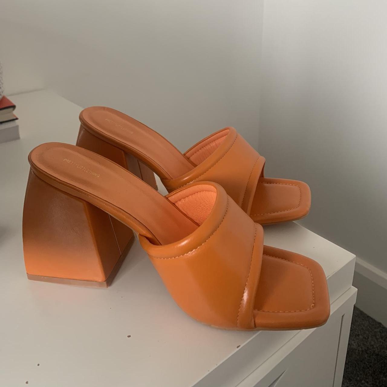 PrettyLittleThing Women's Orange Mules | Depop