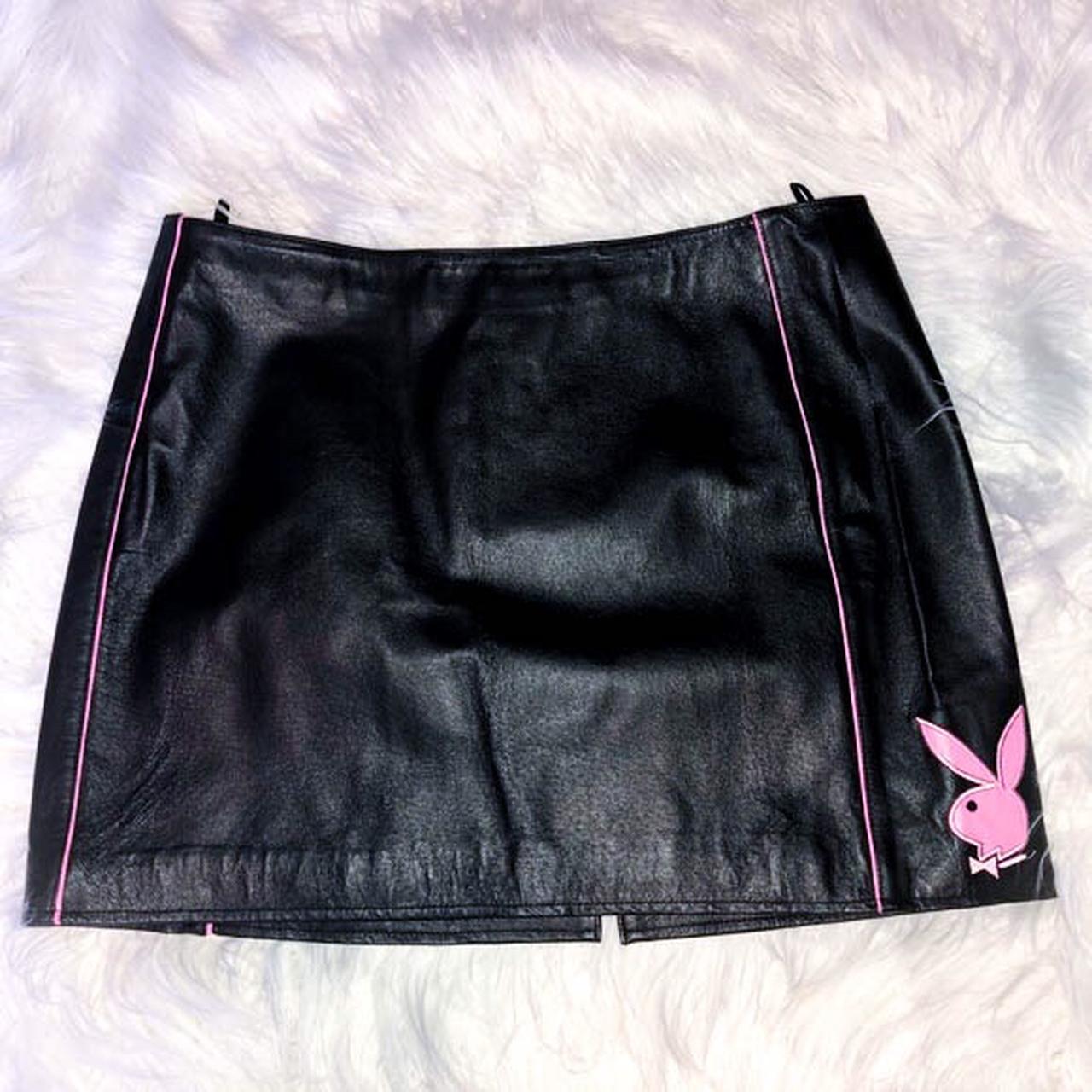 new in!!! black and pink playboy leather skirt... - Depop