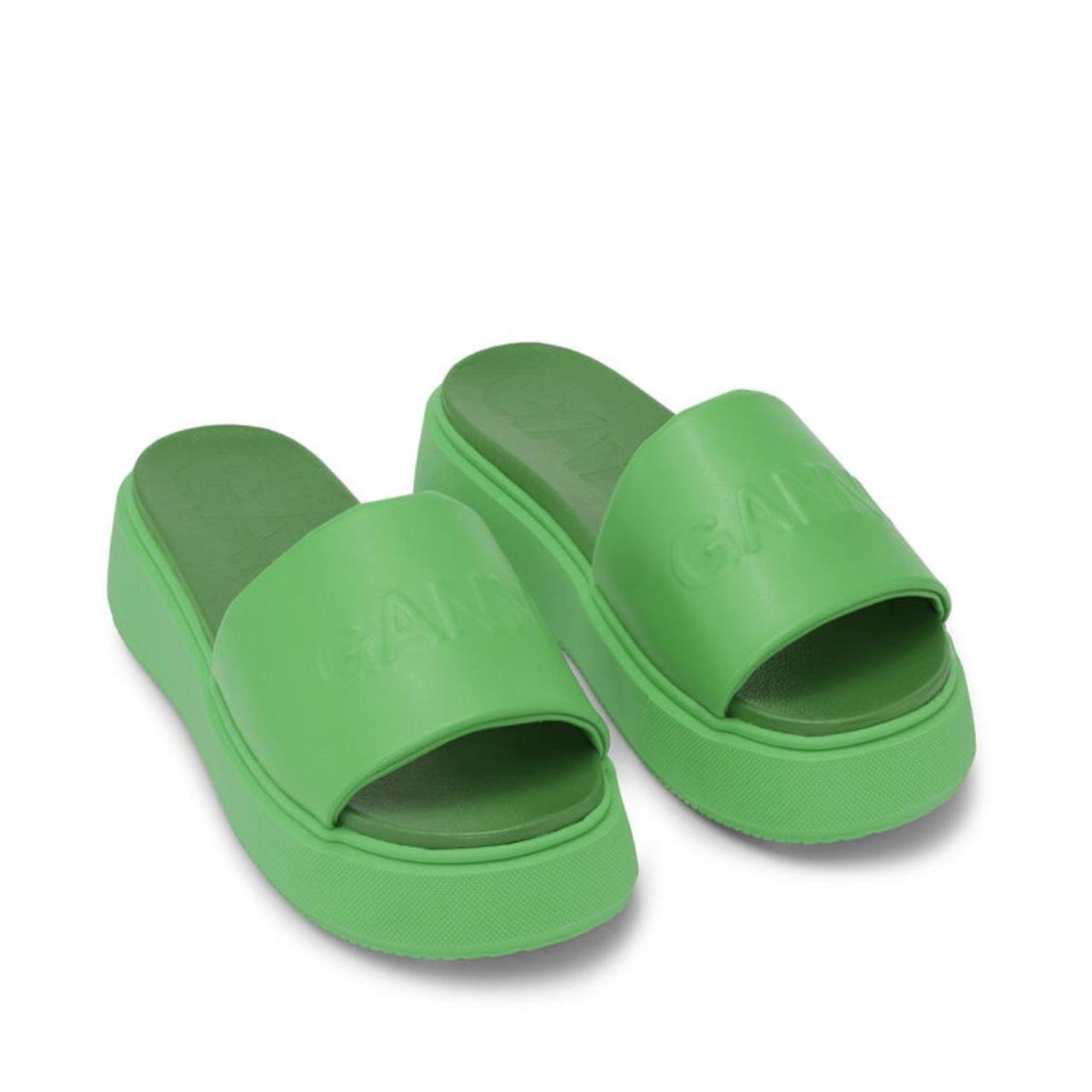 Ganni Women's Green Slides | Depop