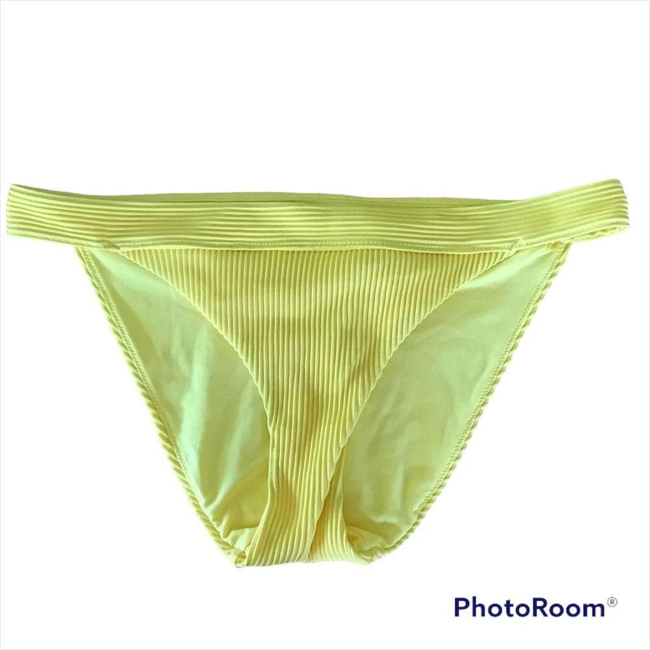 Hollister Yellow Ribbed Bikini Brief XL Yellow... - Depop