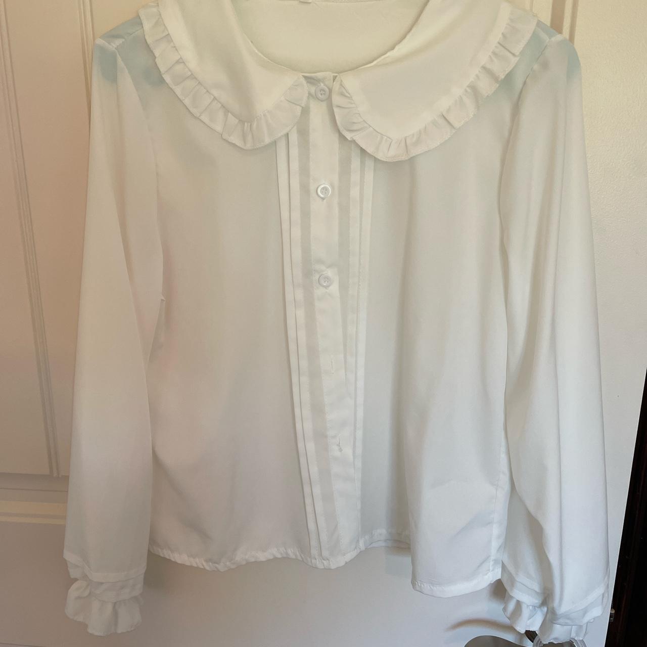 White collar ruffle button up kawaii it is sheer... - Depop