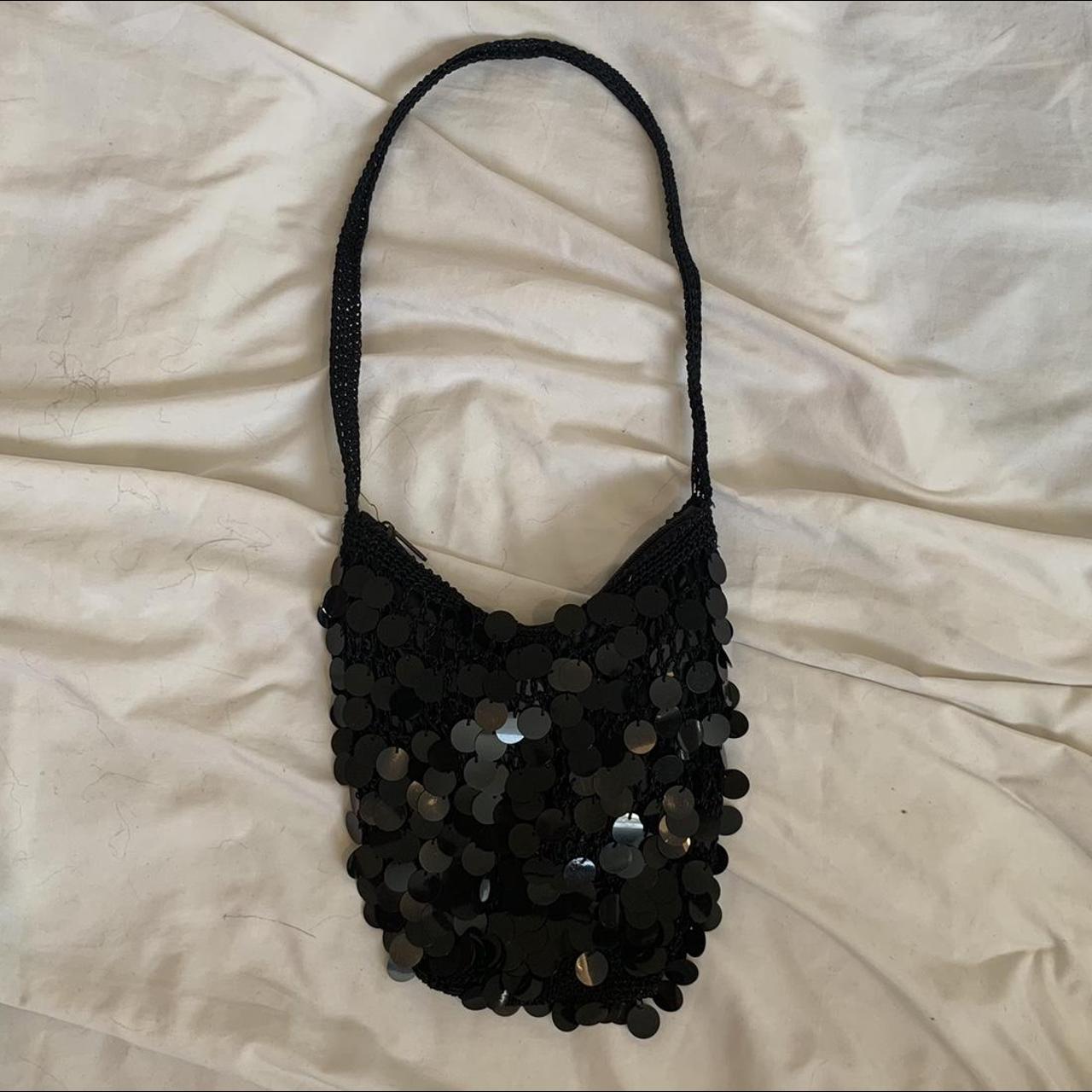SPARKLY BLACK MINI BAG knit handle good... - Depop