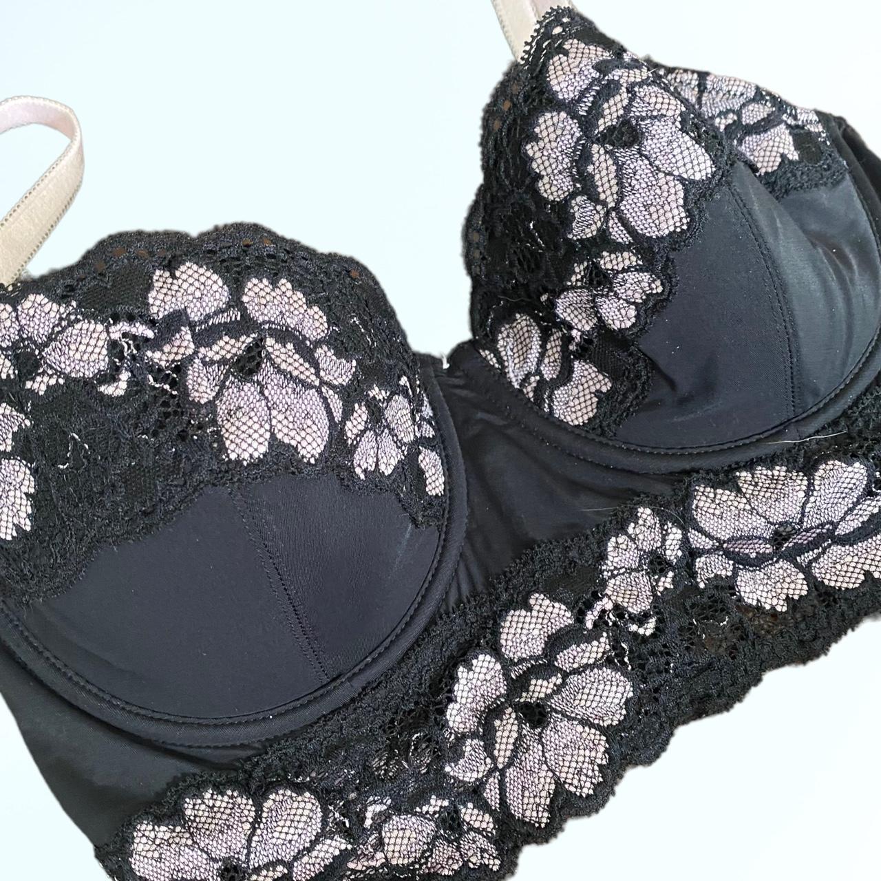 Sleek and sexy black bustier with pink detailed... - Depop