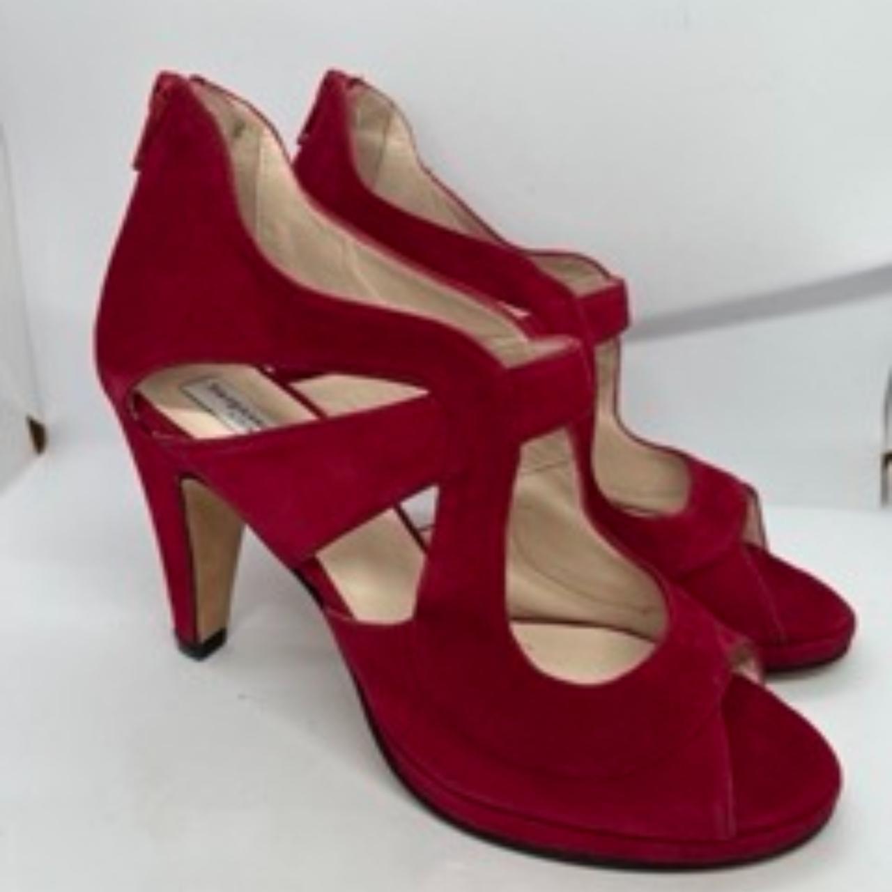 Red Suede Rounded Open-Toe Heels Suede... - Depop