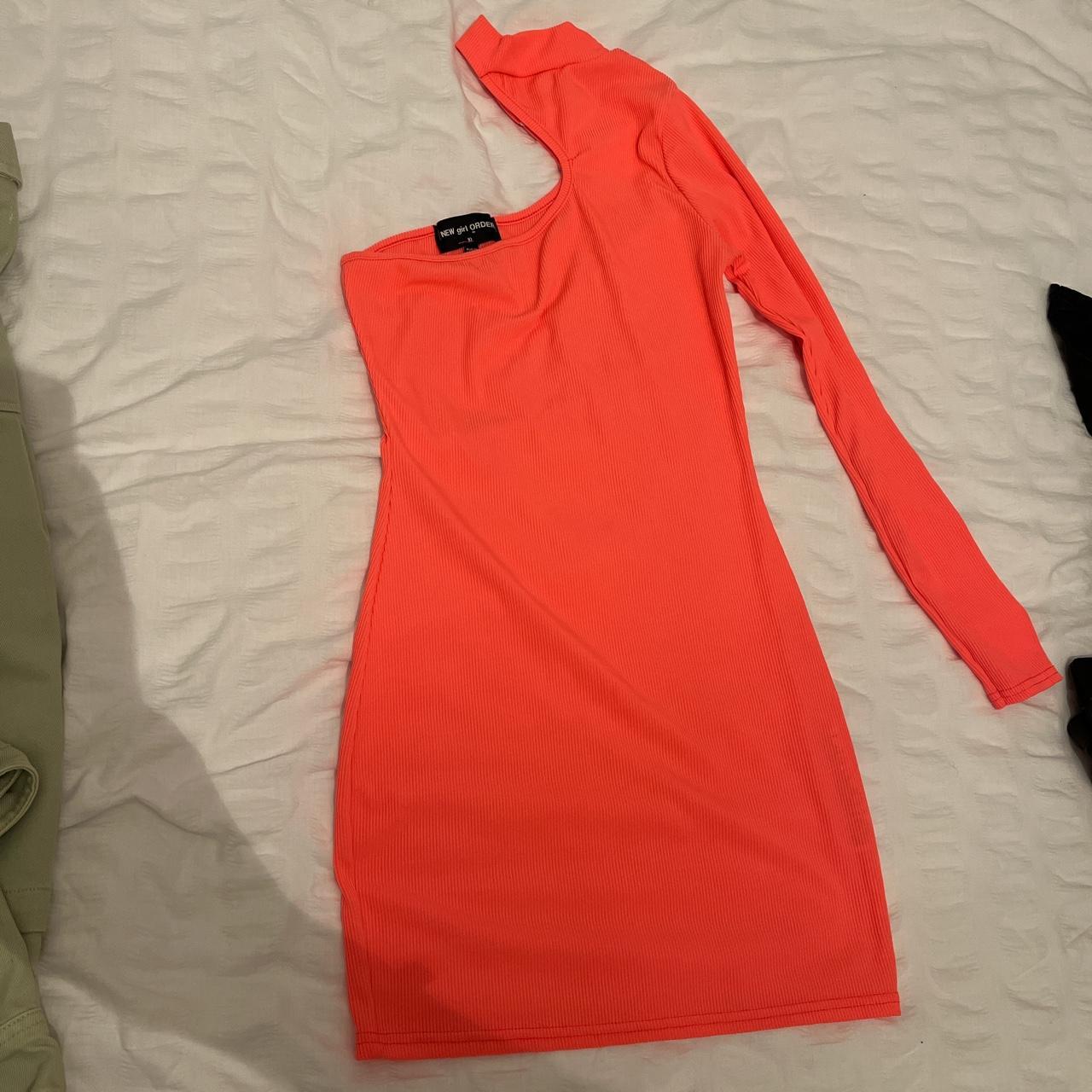 New girl order ribbed neon pink one sleeve dress... - Depop