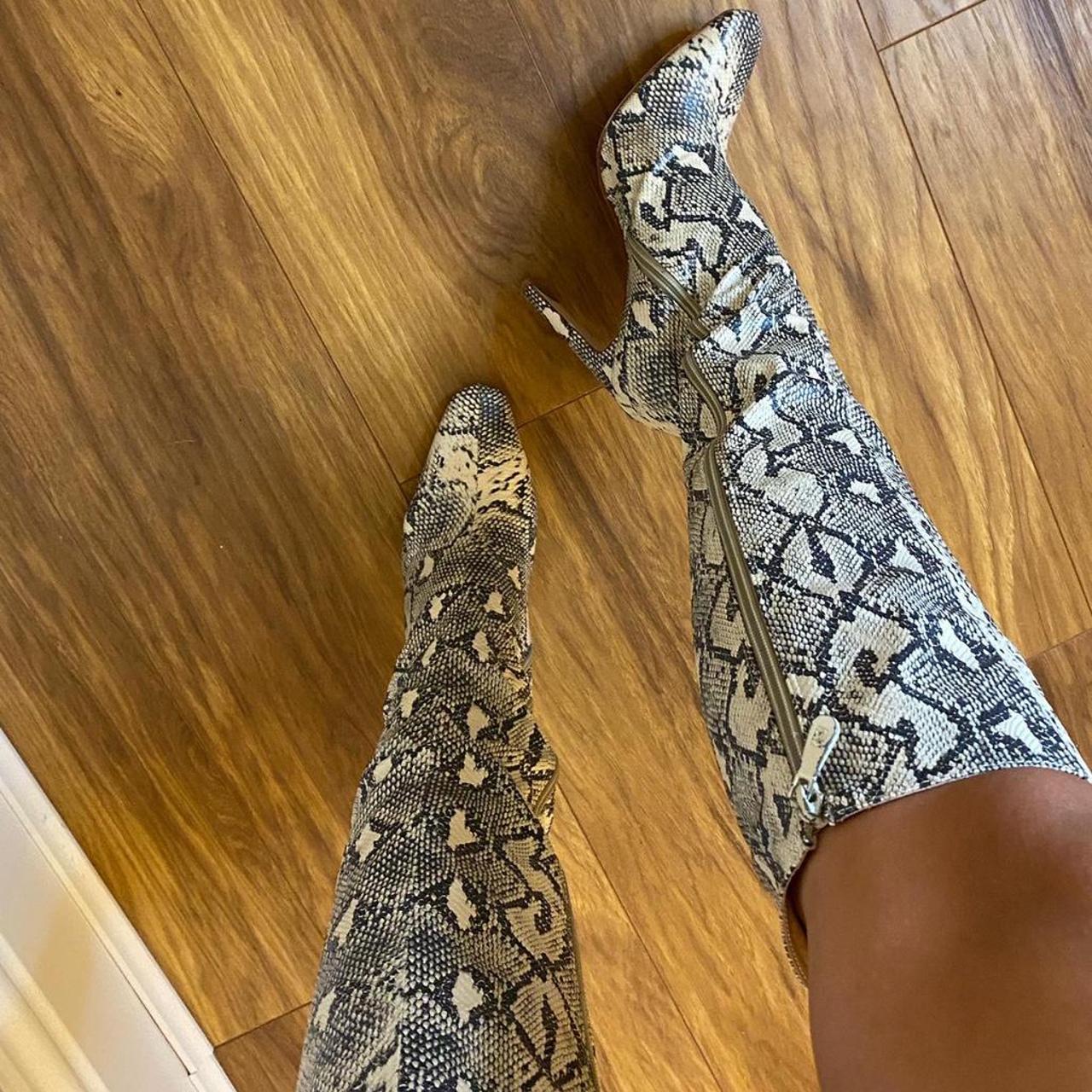 Pretty little thing snake print boots size 4 Will... - Depop