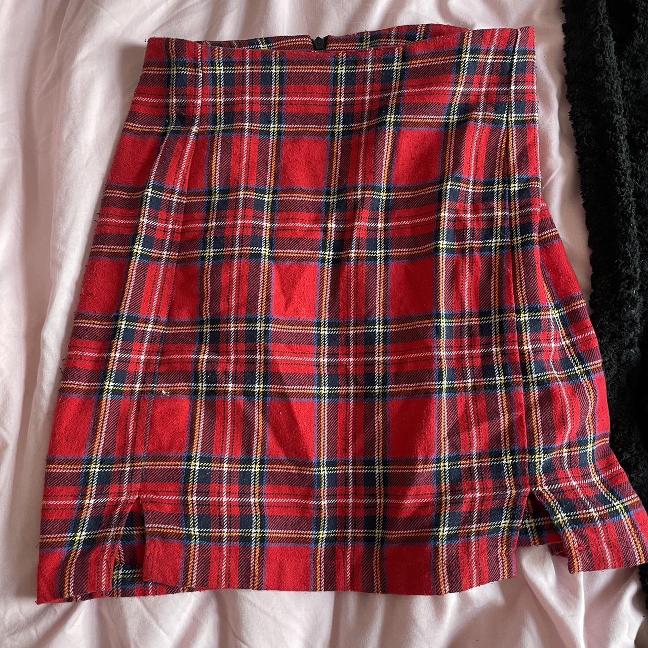 Brandy Melville red tartan mini skirt Good... - Depop