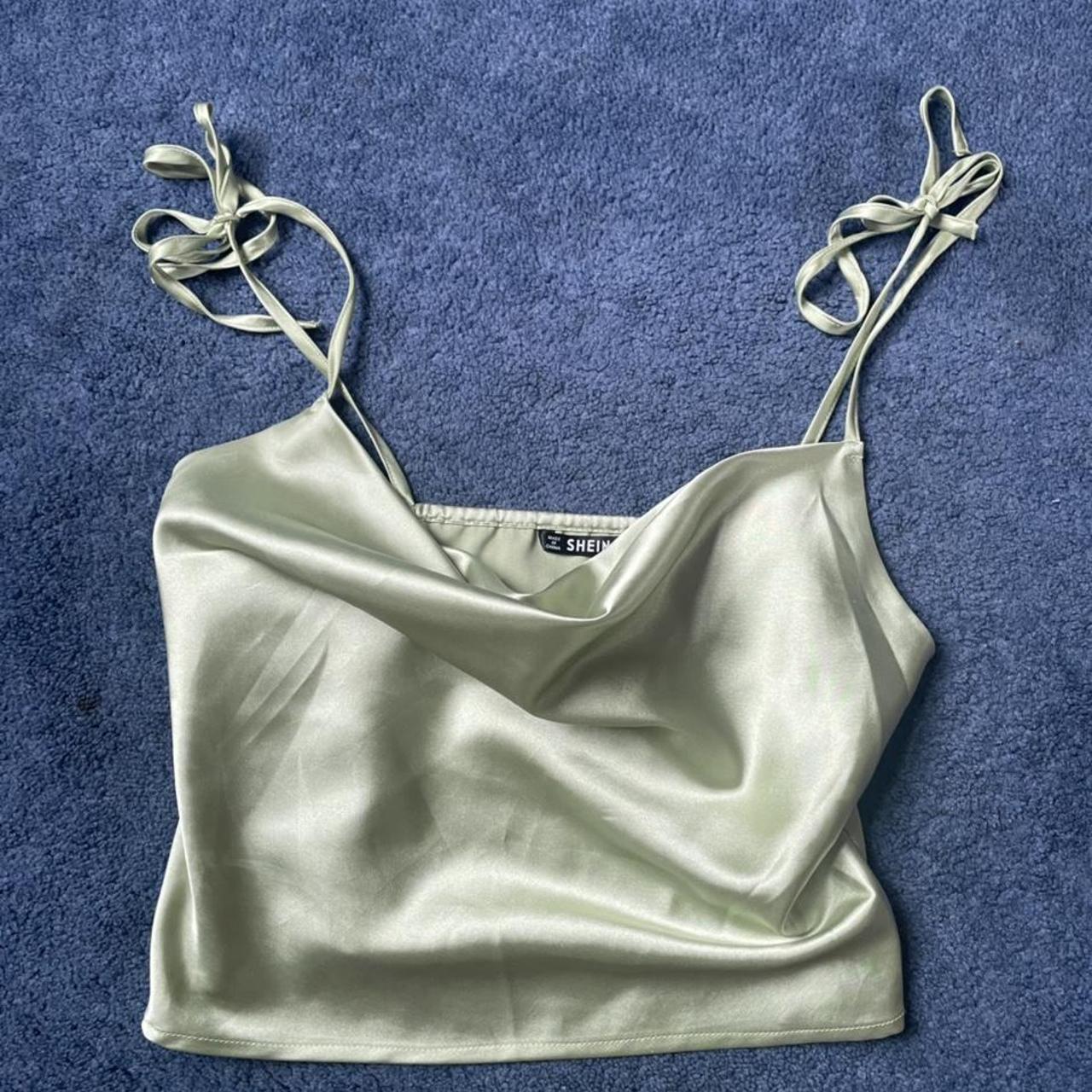 Shien green metallic silk top - Depop