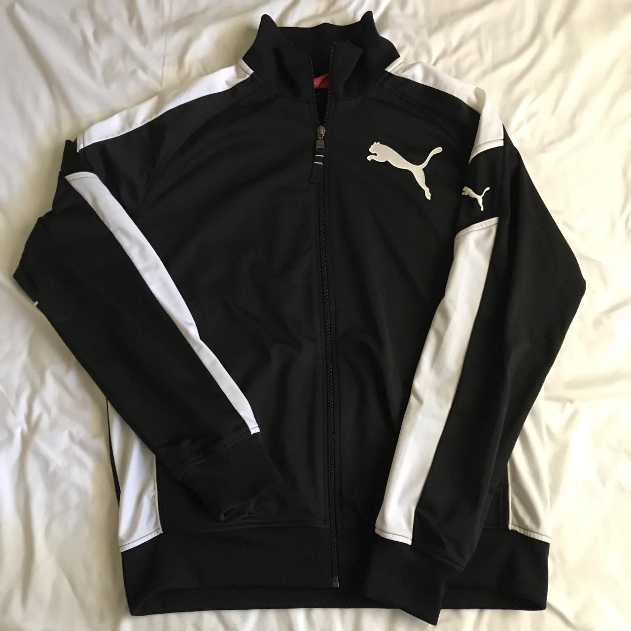 Puma black track jacket mens size medium 10/10... - Depop