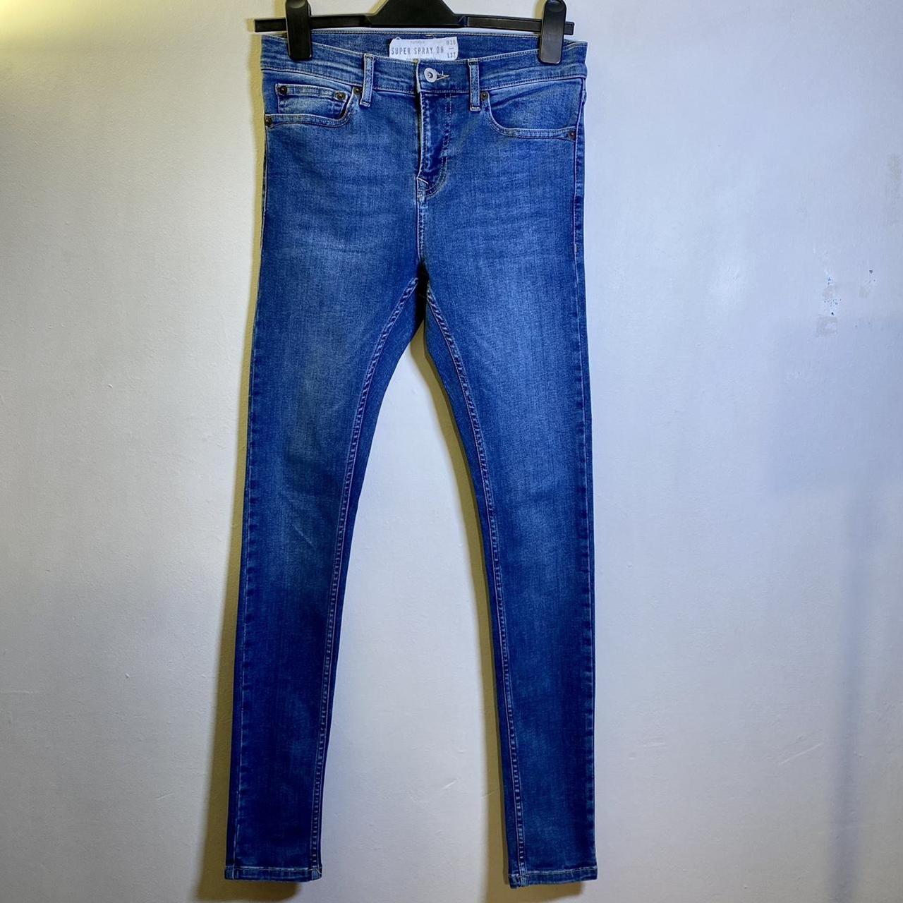 TOPMAN Jeans Super Spray On Skinny Blue Denim • 30”... - Depop