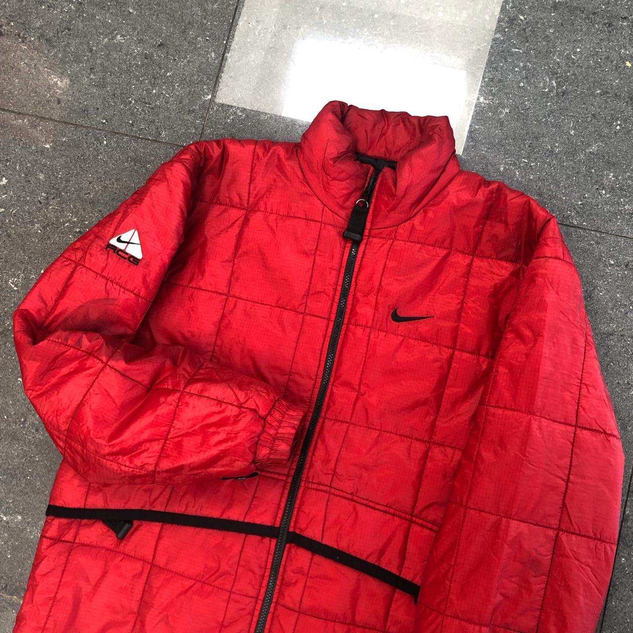 Vintage Nike ACG puffer jacket red quilted feather... - Depop