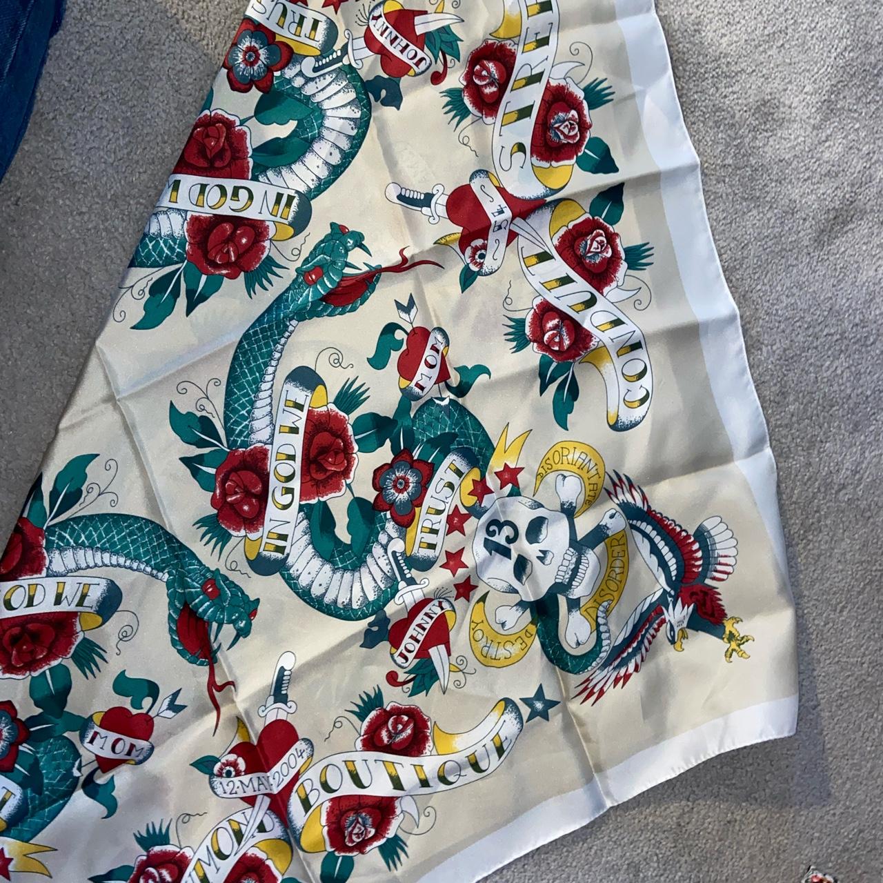 Ed hardy type silk scarf Super cute can be worn... - Depop