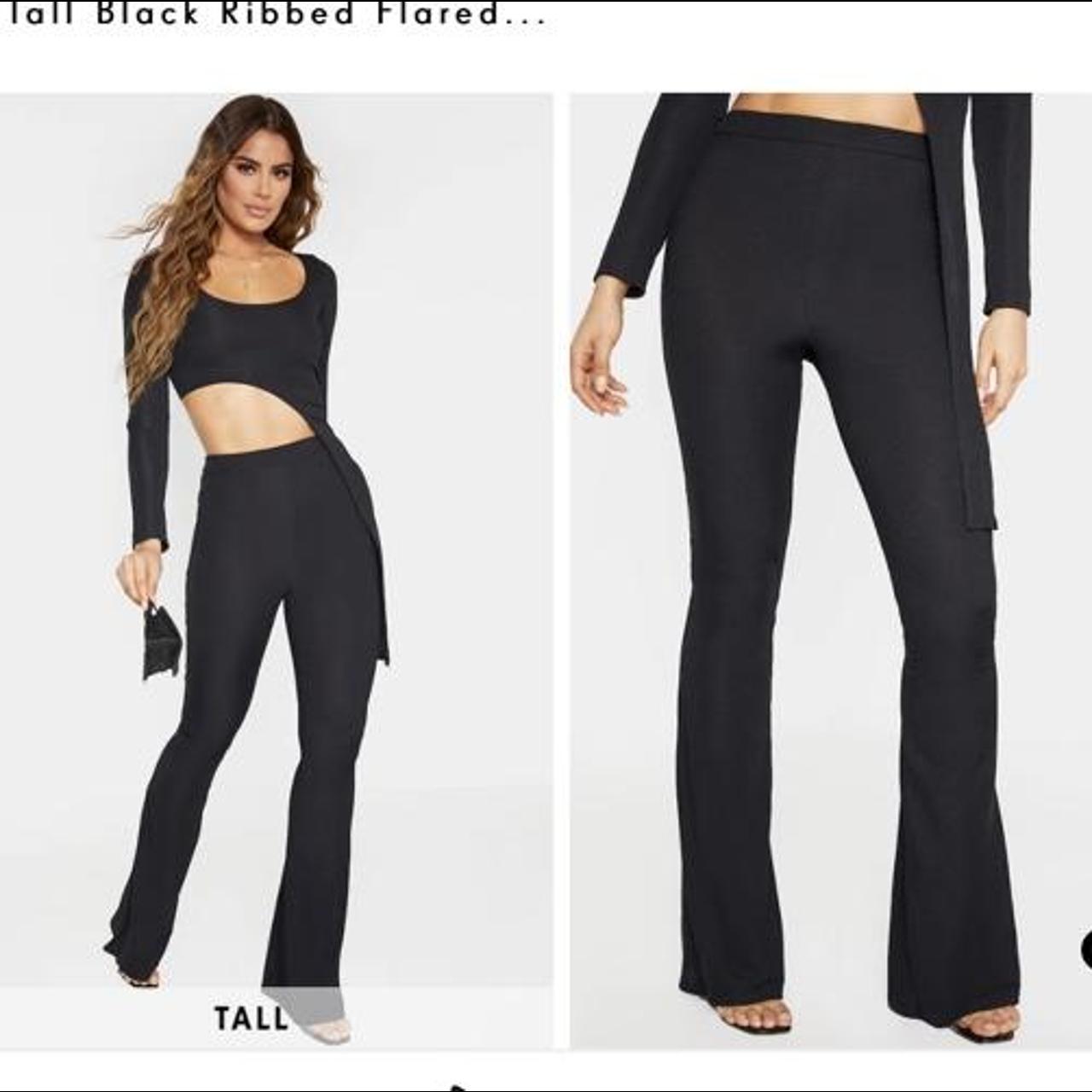 Black ribbed PLT flared pants Size 10 - Depop
