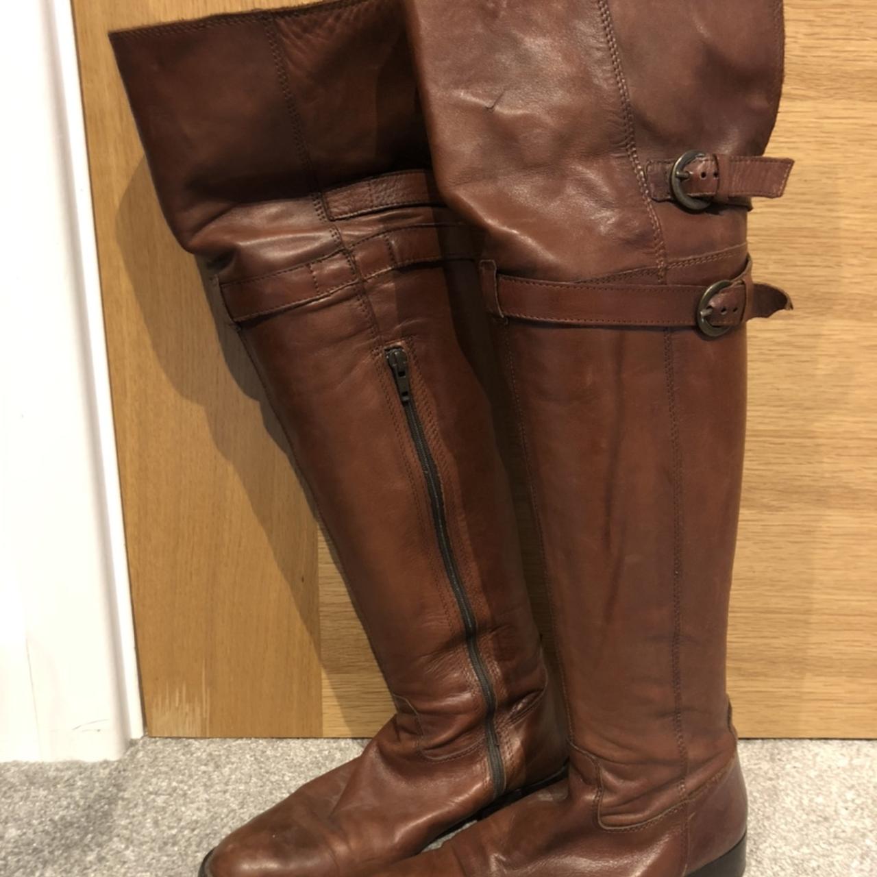 Pair of mid tan, real leather boots. Hardly worn as... - Depop