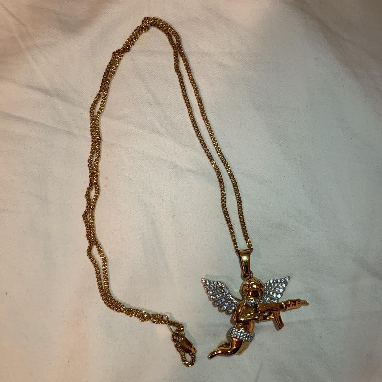 angel of death gold vermeil pendant with 22” micro... - Depop